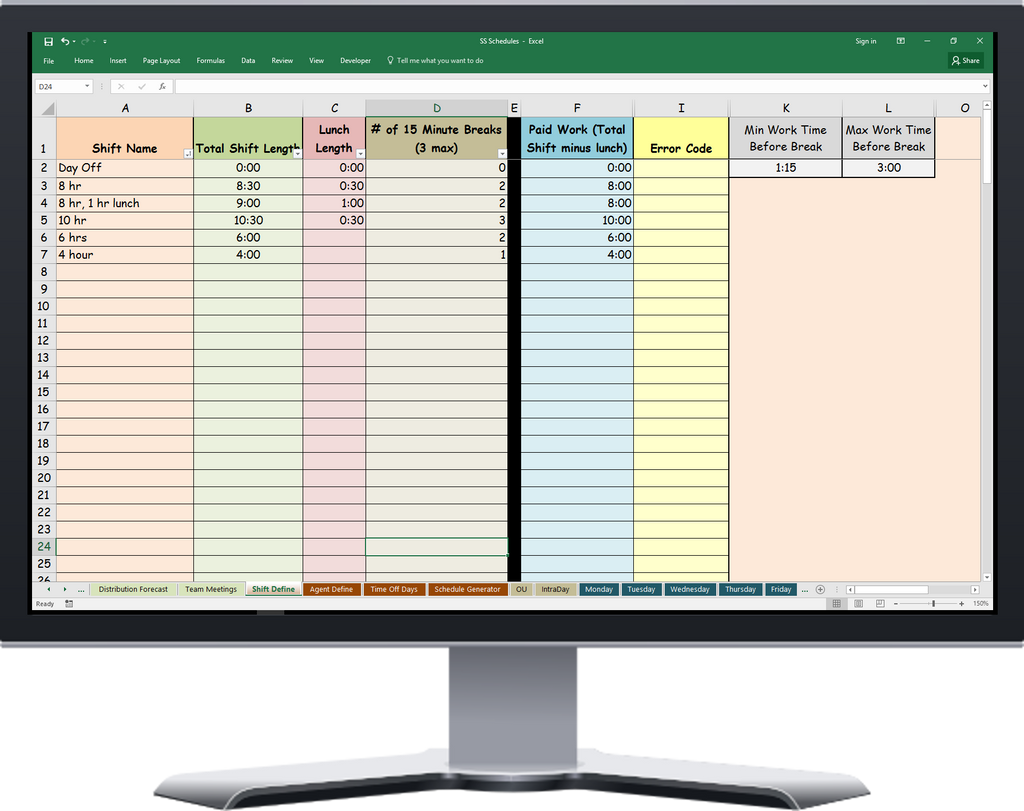 Powerful Excel based scheduler for call center agent schedules ...